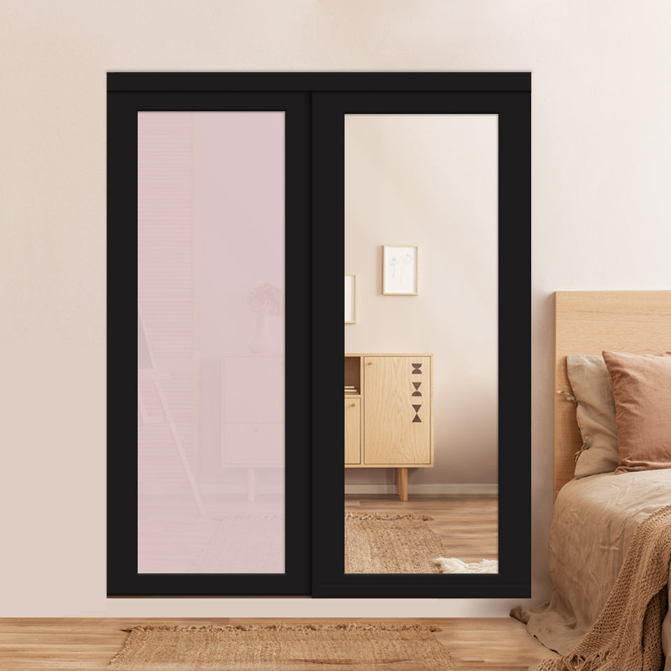 Elegante Puerta De Cl set Corrediza Con Panel De Vidrio Y Espejo BMSC Elegante Puerta De Cl set Corrediza Con Panel De Vidrio Y Espejo BMSC